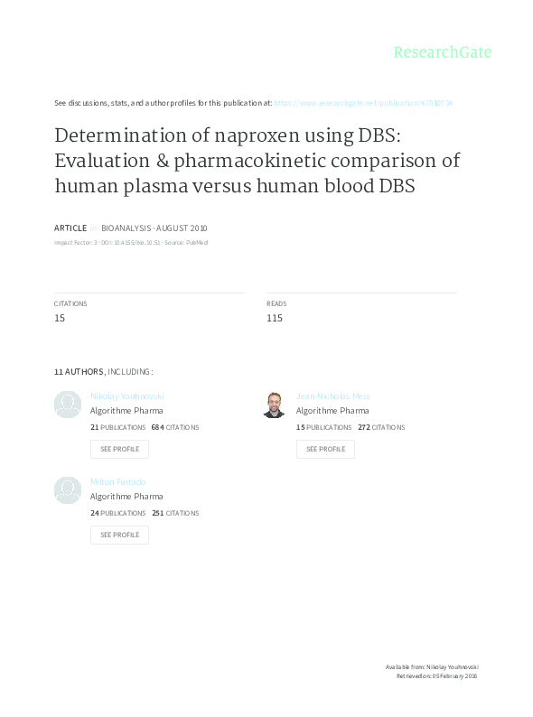 (PDF) Determination of naproxen using DBS: evaluation & pharmacokinetic ...