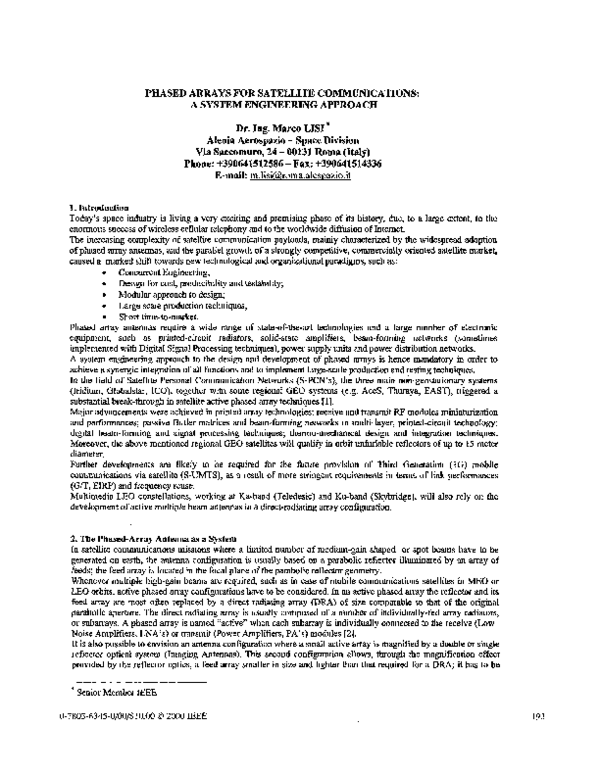 Pdf Phased Arrays For Satellite Communications A System Engineering Approach