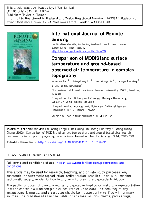Pdf Comparison Of Modis Land Surface Temperature And Ground Based