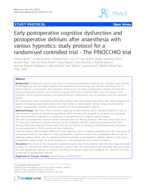 (PDF) Early Postoperative Cognitive Dysfunction and Blood Pressure ...