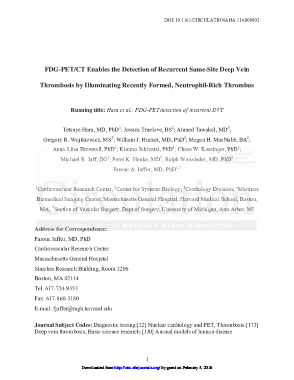 (PDF) FDG-PET/CT Enables the Detection of Recurrent Same-Site Deep Vein ...