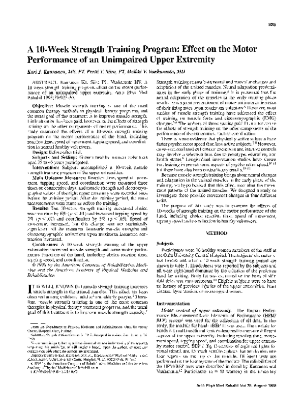(PDF) A 10-week strength training program: Effect on the motor ...