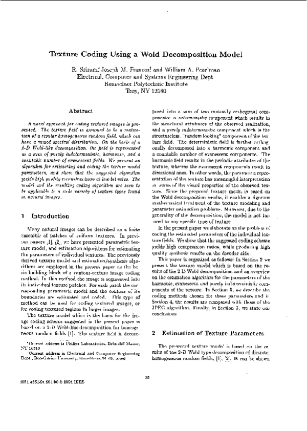 Pdf Texture Coding Using A Wold Decomposition Model