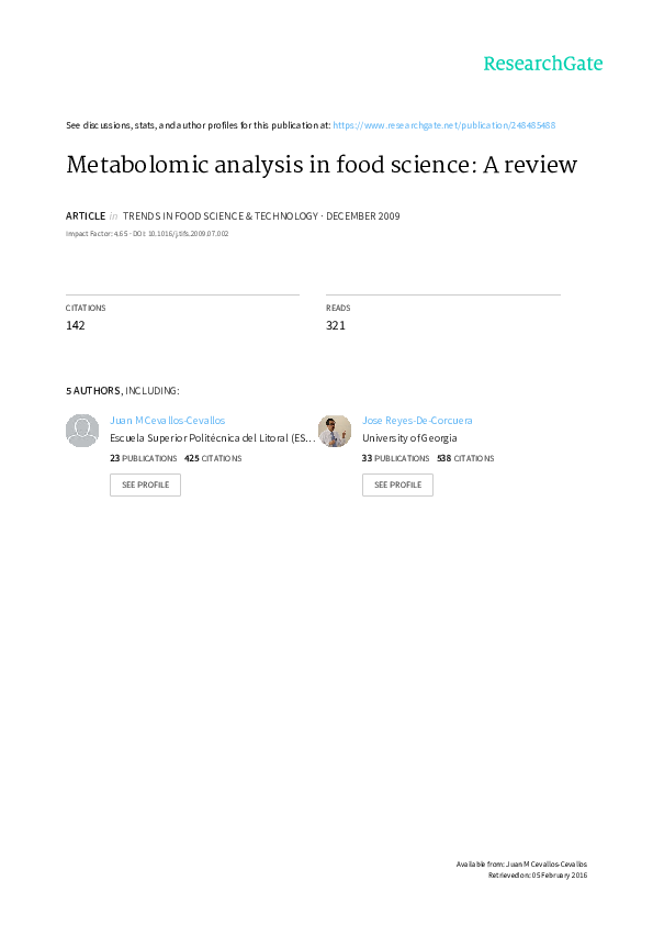 (PDF) Metabolomic analysis in food science: a review