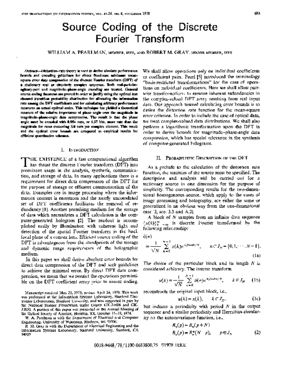 Pdf Source Coding Of The Discrete Fourier Transform