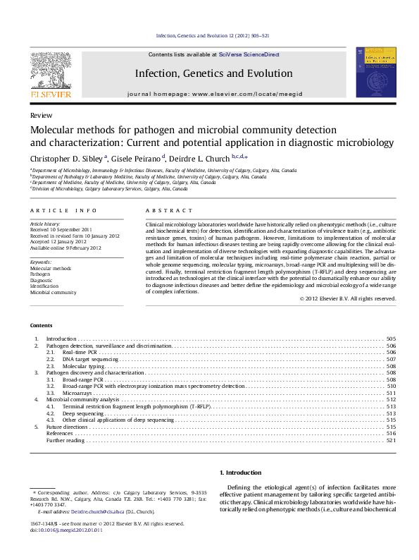 Pdf Molecular Methods For Pathogen And Microbial Community Detection And Characterization