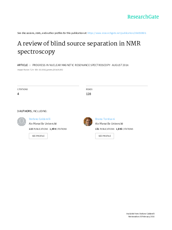 Pdf A Review Of Blind Source Separation In Nmr Spectroscopy Bruno Torresani