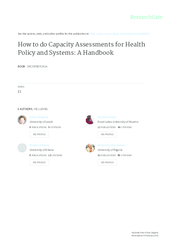 (PDF) How to do Capacity Assessments for Health Policy and Systems: A ...