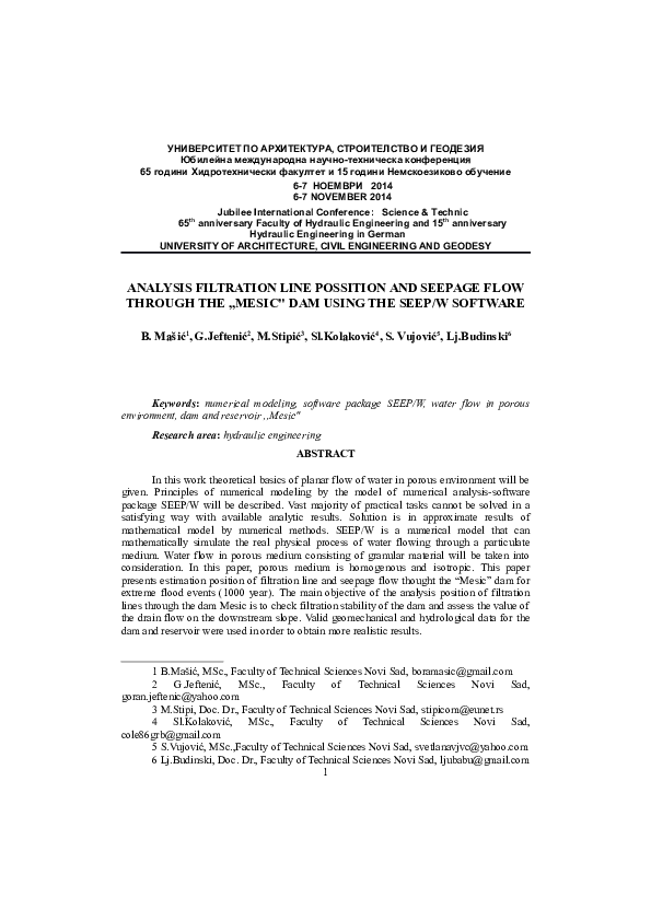 (DOC) ANALYSIS FILTRATION LINE POSSITION AND SEEPAGE FLOW THROUGH THE ...