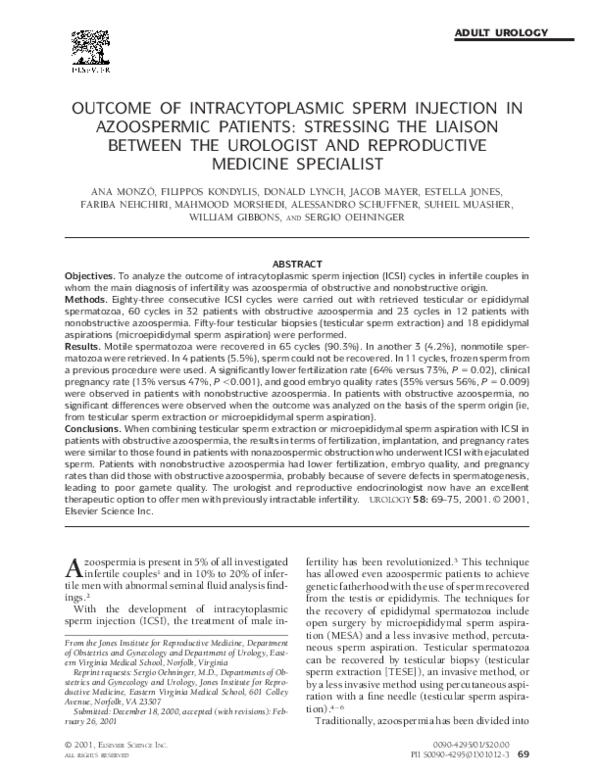 (PDF) Outcome of intracytoplasmic sperm injection in azoospermic ...
