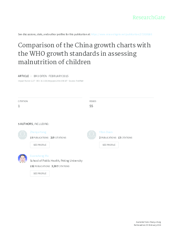(PDF) Comparison of the China growth charts with the WHO growth ...