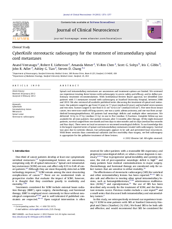 (PDF) CyberKnife stereotactic radiosurgery for the treatment of intramedullary spinal cord ...