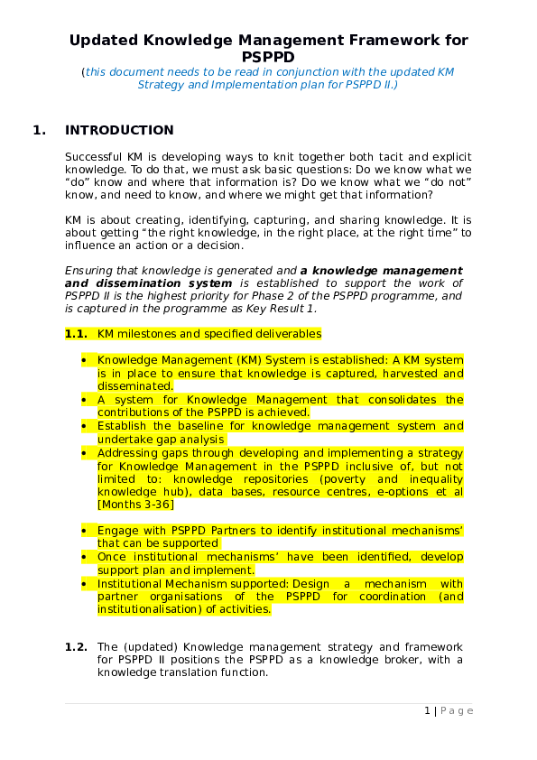 (DOC) Jan 2016 Updated Knowledge Management Framework for PSPPD TAD