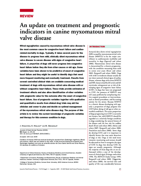 (PDF) An update on treatment and prognostic indicators in canine myxomatous mitral valve disease