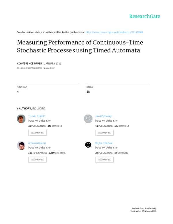 Pdf Measuring Performance Of Continuous Time Stochastic Processes Using Timed Automata