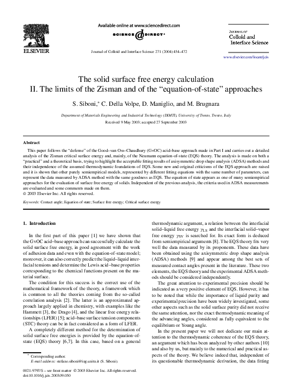 (PDF) The solid surface free energy calculation