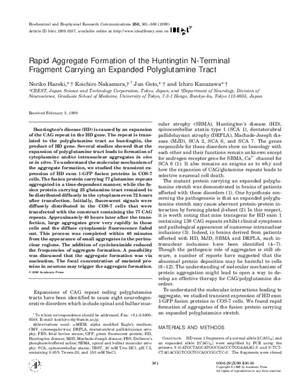 (PDF) An apparent core/shell architecture of polyQ aggregates in the ...