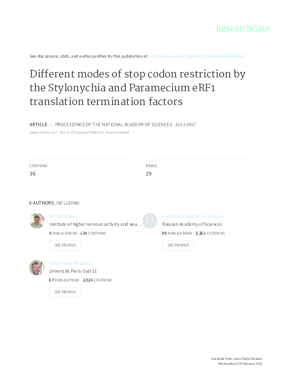 (PDF) Different modes of stop codon restriction by the Stylonychia and ...