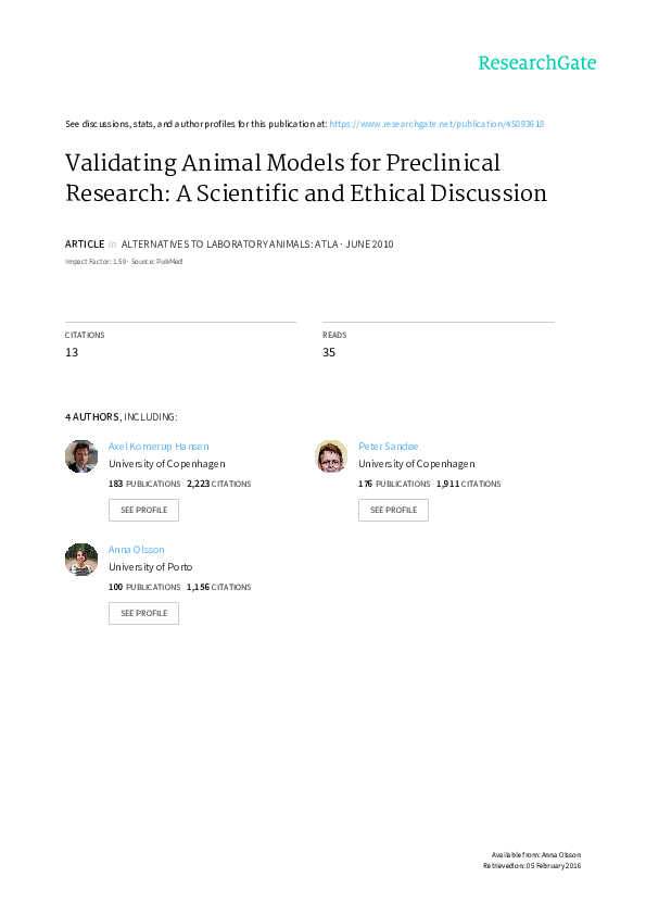 (PDF) Validating animal models for preclinical research: A scientific ...