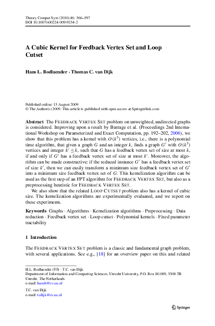 (PDF) A Cubic Kernel for Feedback Vertex Set and Loop Cutset