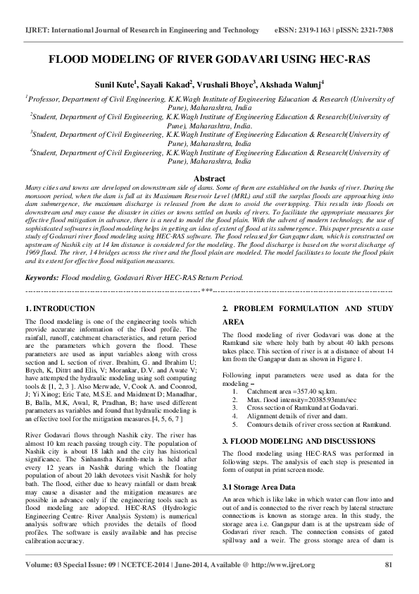 (PDF) FLOOD MODELING OF RIVER GODAVARI USING HEC-RAS