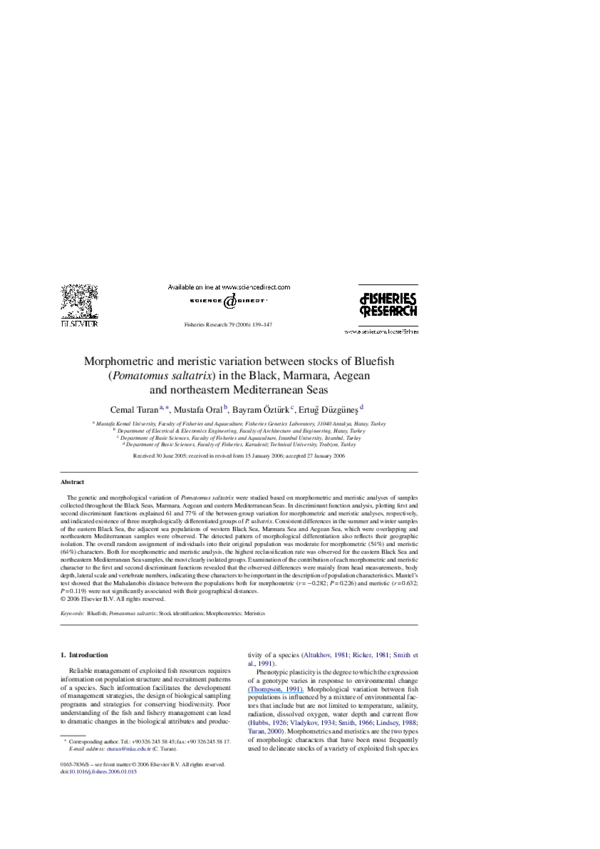 (PDF) Morphometric and meristic variation between stocks of Bluefish (Pomatomus saltatrix) in ...