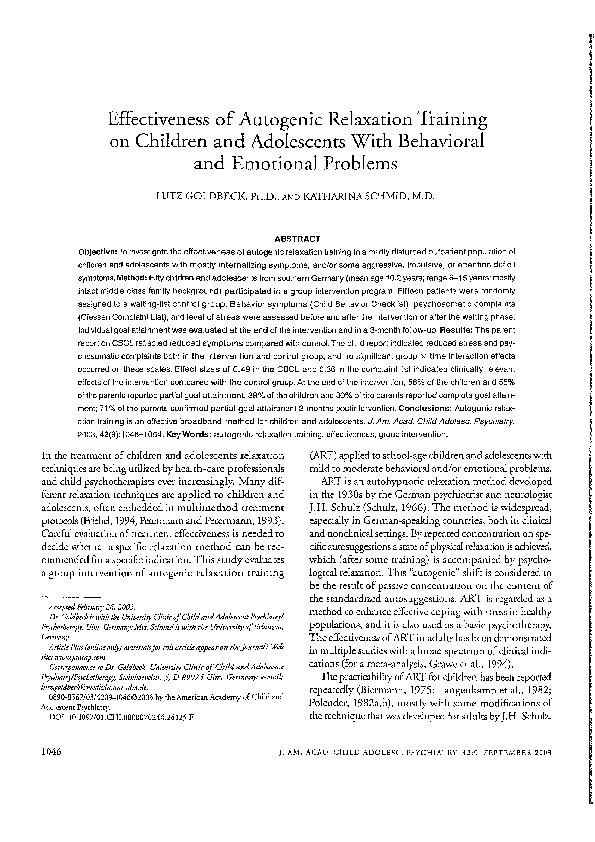 (PDF) Effectiveness of Autogenic Relaxation Training on Children and ...