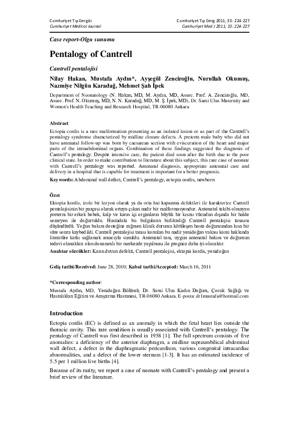 (PDF) Pentalogy of Cantrell