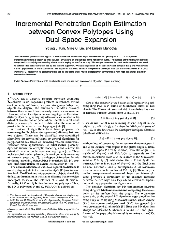 (PDF) Incremental penetration depth estimation between convex polytopes ...