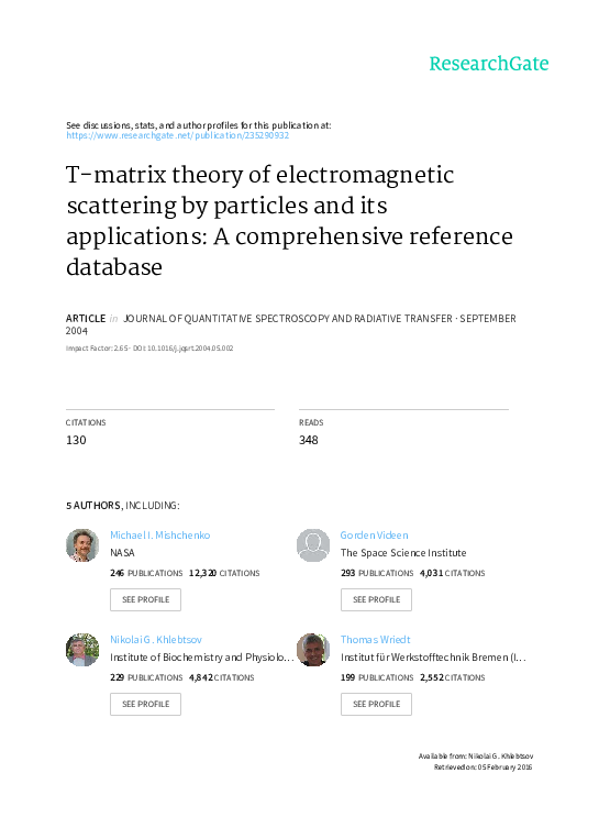 (PDF) T-matrix theory of electromagnetic scattering by particles and ...
