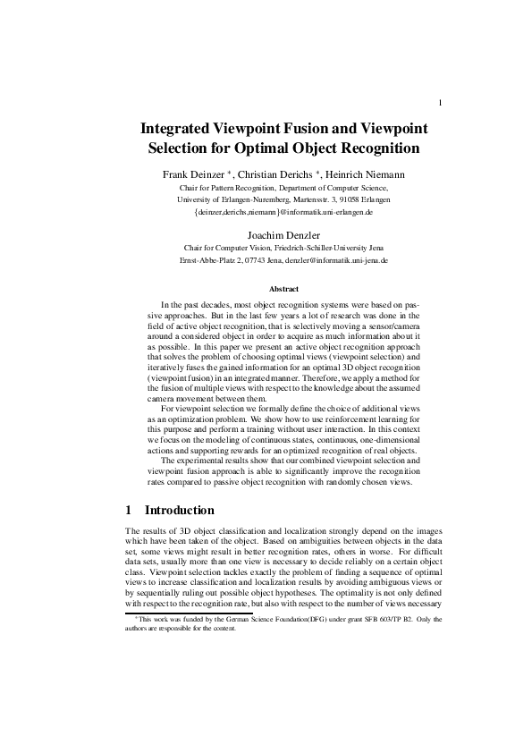 (PDF) Integrated Viewpoint Fusion and Viewpoint Selection for Optimal Object Recognition