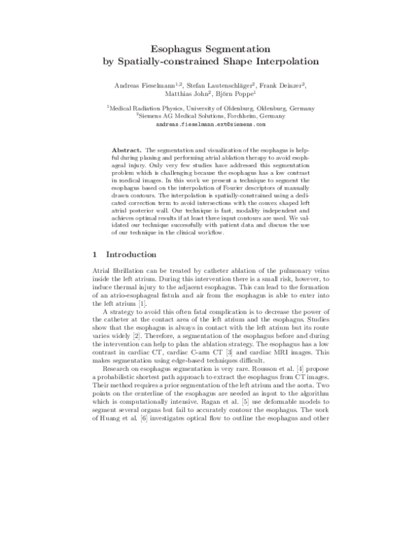 (PDF) Esophagus Segmentation by Spatially-Constrained Shape Interpolation