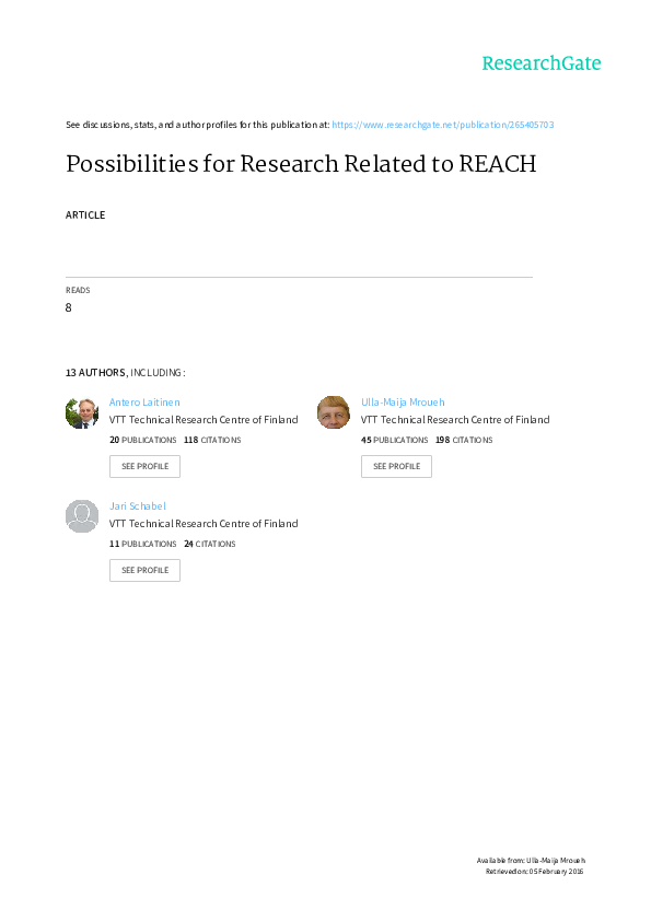 (PDF) Possibilities for Research Related to REACH | Ulla-Maija Mroueh ...