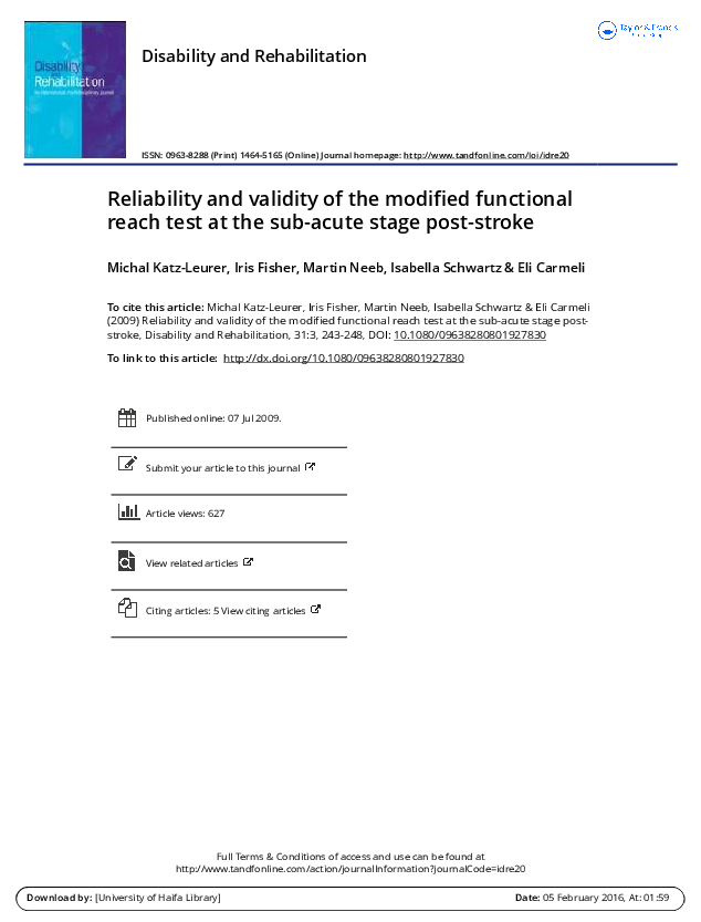 (PDF) Reliability and validity of the modified functional reach test at ...
