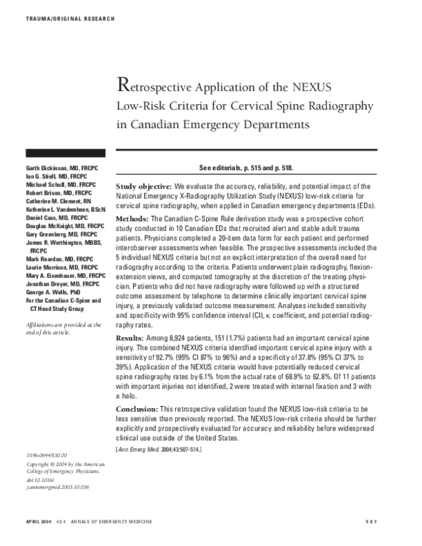 (PDF) Retrospective application of the NEXUS low-risk criteria for ...