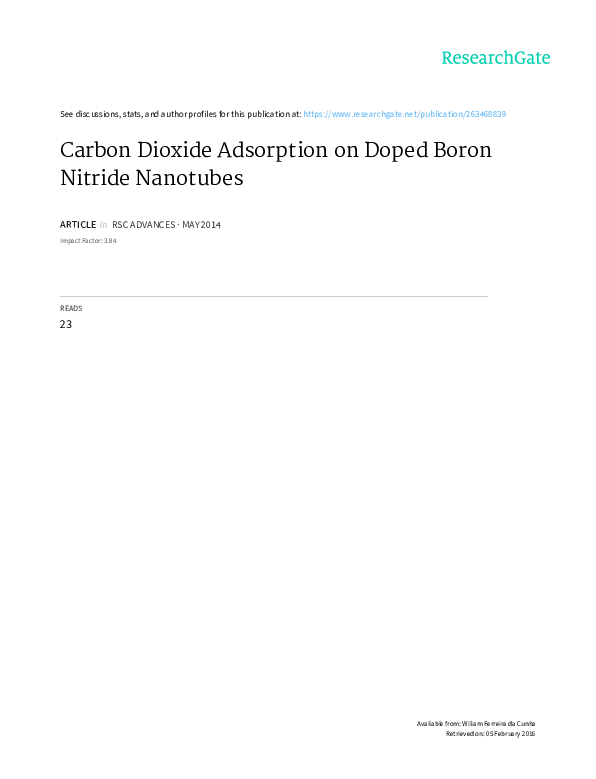 (PDF) Carbon dioxide adsorption on doped boron nitride nanotubes