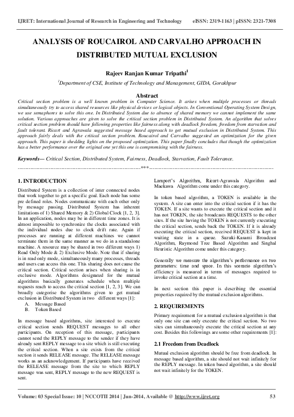 (PDF) ANALYSIS OF ROUCAIROL AND CARVALHO APPROACH IN DISTRIBUTED MUTUAL EXCLUSION