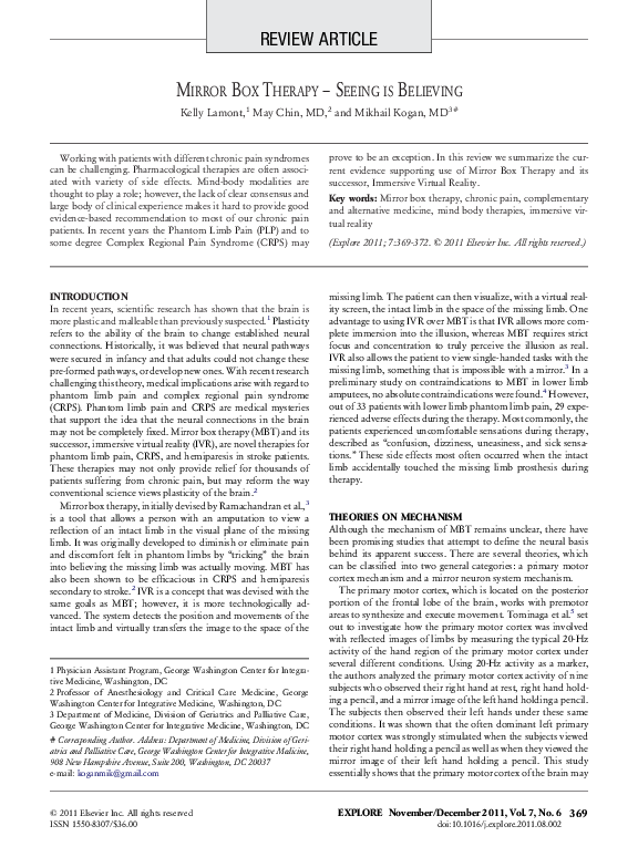 (PDF) Mirror Box Therapy – Seeing is Believing