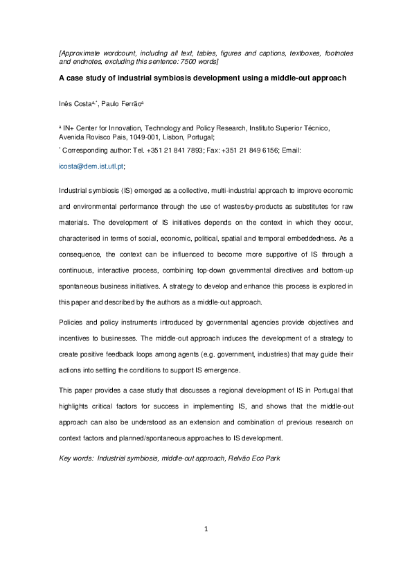 (PDF) A case study of industrial symbiosis development using a middle ...