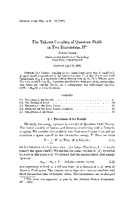 (PDF) The Yukawa coupling of quantum fields in two dimensions. II
