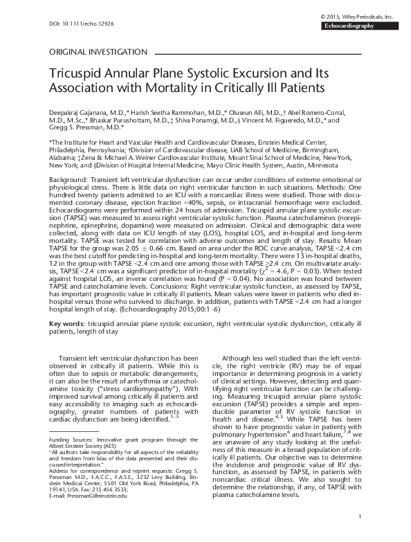(PDF) Tricuspid annular plane systolic excursion and pulmonary arterial ...