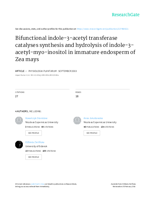 (PDF) Bifunctional indole-3-acetyl transferase catalyses synthesis and ...