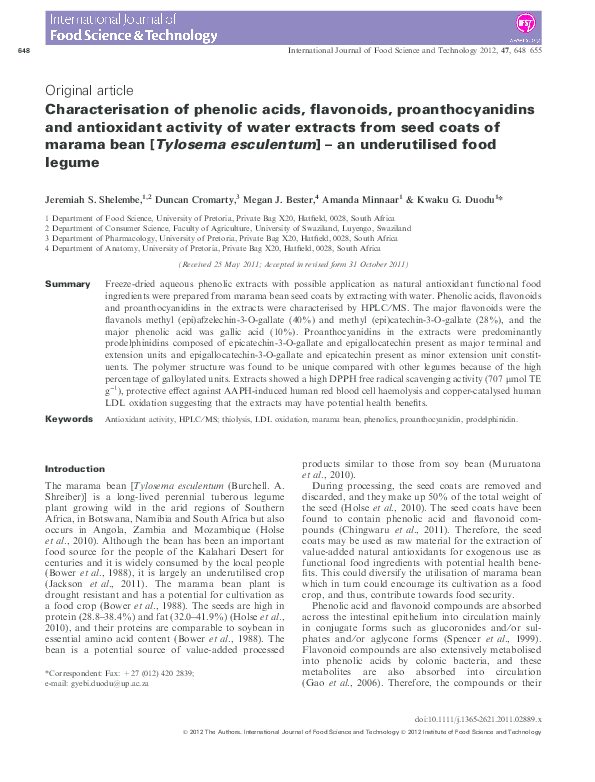 (PDF) Characterisation of phenolic acids, flavonoids, proanthocyanidins ...