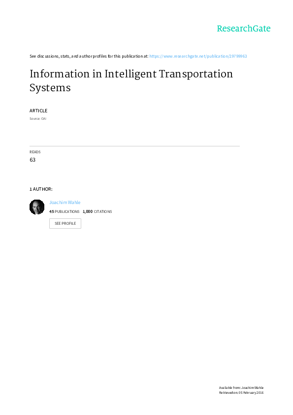 (PDF) Information in intelligent transportation system