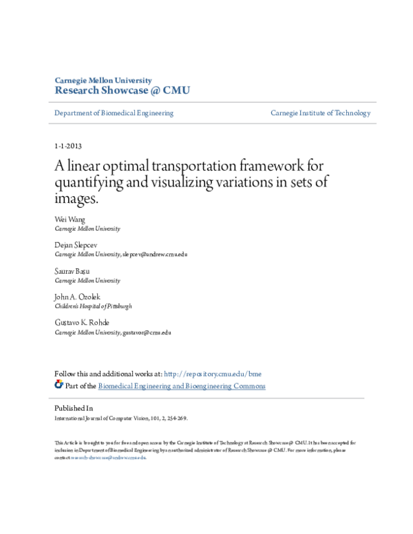 (PDF) A linear optimal transportation framework for quantifying and visualizing variations in ...
