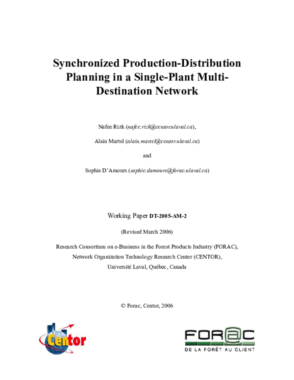 (PDF) Synchronized Production-Distribution Planning in the Pulp and Paper Industry