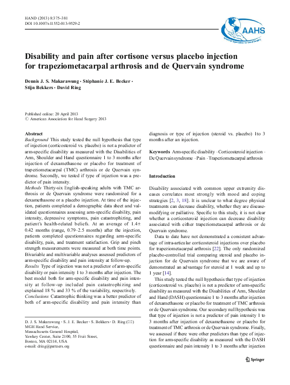 (PDF) Disability and pain after cortisone versus placebo injection for ...