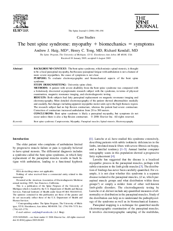 (PDF) The bent spine syndrome: myopathy + biomechanics = symptoms
