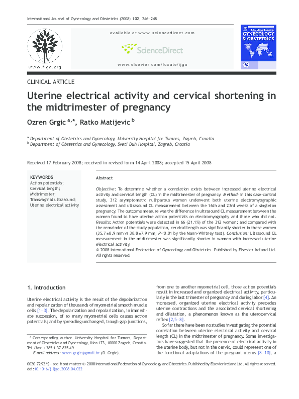 (PDF) Uterine electrical activity and cervical shortening in the ...