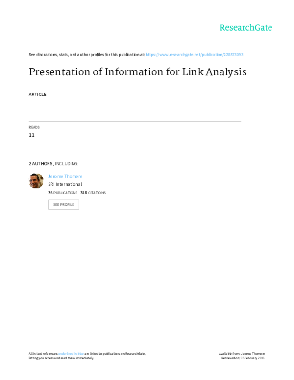 (PDF) Presentation of Information for Link Analysis